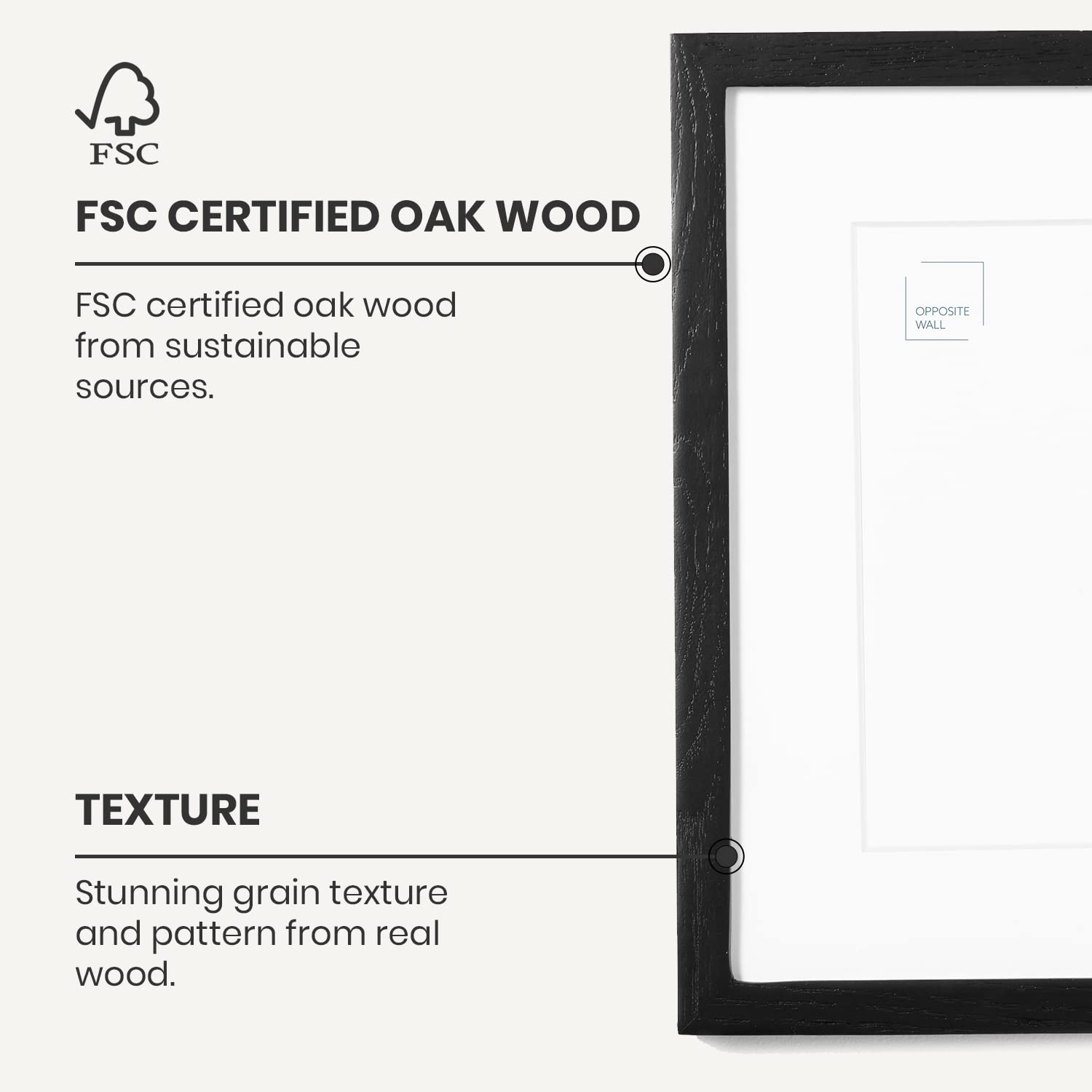 Opposite Wall - 50x70 cm - Black Solid Oak Wood Picture Frame - Lightweight, Versatile & Shatterproof - Wall Hanging Photo or Poster Frame - Wall Decor for Office, Gallery & Home, 19 3/4 x 27 1/2 in.