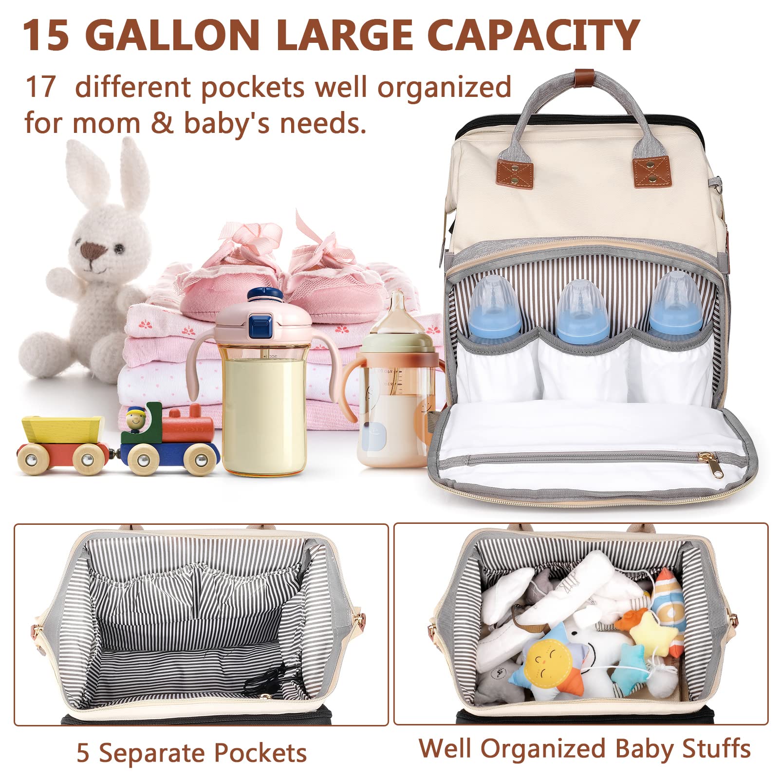 Diaper Bag Backpack Multifunctional Diaper Backpack with Extension Pad for Baby Boy and Girl Travel Baby Bag for Moms Dads