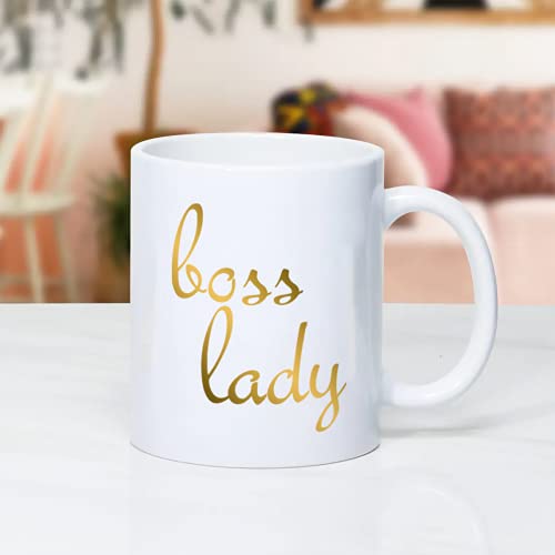 Funny Coffee Cup Boss Lady Gold Coffee Mug Unique Cool Birthday Gift for Coworkers, Men Women, Him or Her, Sister Christmas Anniversary Holiday Present Idea 11oz