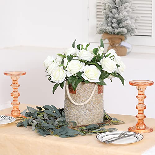 JAKY-Global Artificial Silk Fake Roses Flowers 21pcs Flower Head Buds DIY Wedding Bridal Bouquets Combo Centerpieces Decorations for Bridal Shower Cake Baby Shower(White)