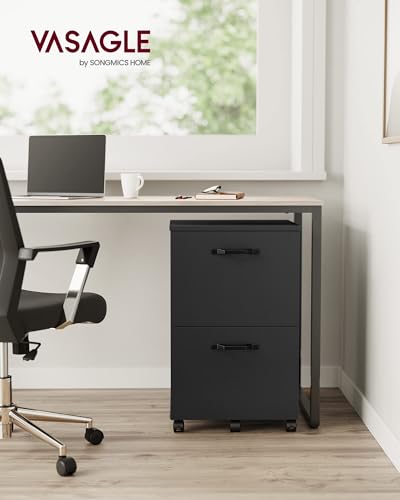 VASAGLE 2-Drawer Rolling File Cabinet, Filing Cabinet for Home Office, Printer Stand, for A4, Letter-Size Files, Hanging File Folders, Industrial, Matte Black UOFC040B16