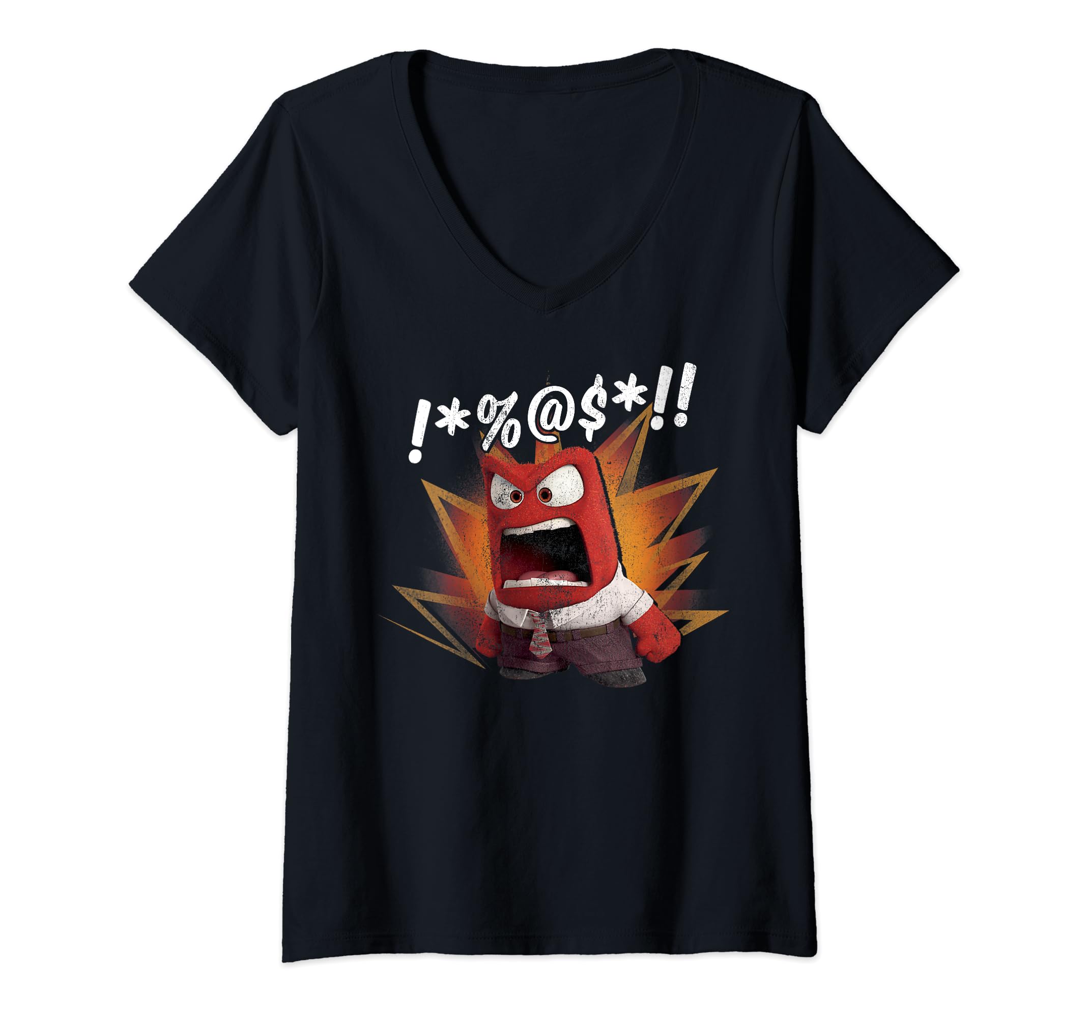 Disney Pixar Inside Out Vintage Anger Fire Explosion Logo V-Neck T-Shirt