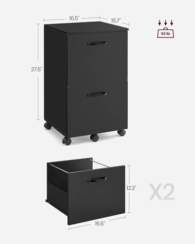 VASAGLE 2-Drawer Rolling File Cabinet, Filing Cabinet for Home Office, Printer Stand, for A4, Letter-Size Files, Hanging File Folders, Industrial, Matte Black UOFC040B16
