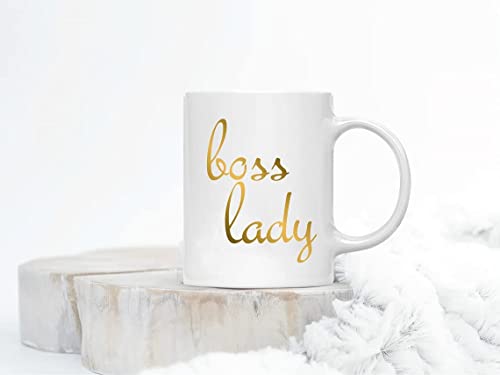 Funny Coffee Cup Boss Lady Gold Coffee Mug Unique Cool Birthday Gift for Coworkers, Men Women, Him or Her, Sister Christmas Anniversary Holiday Present Idea 11oz