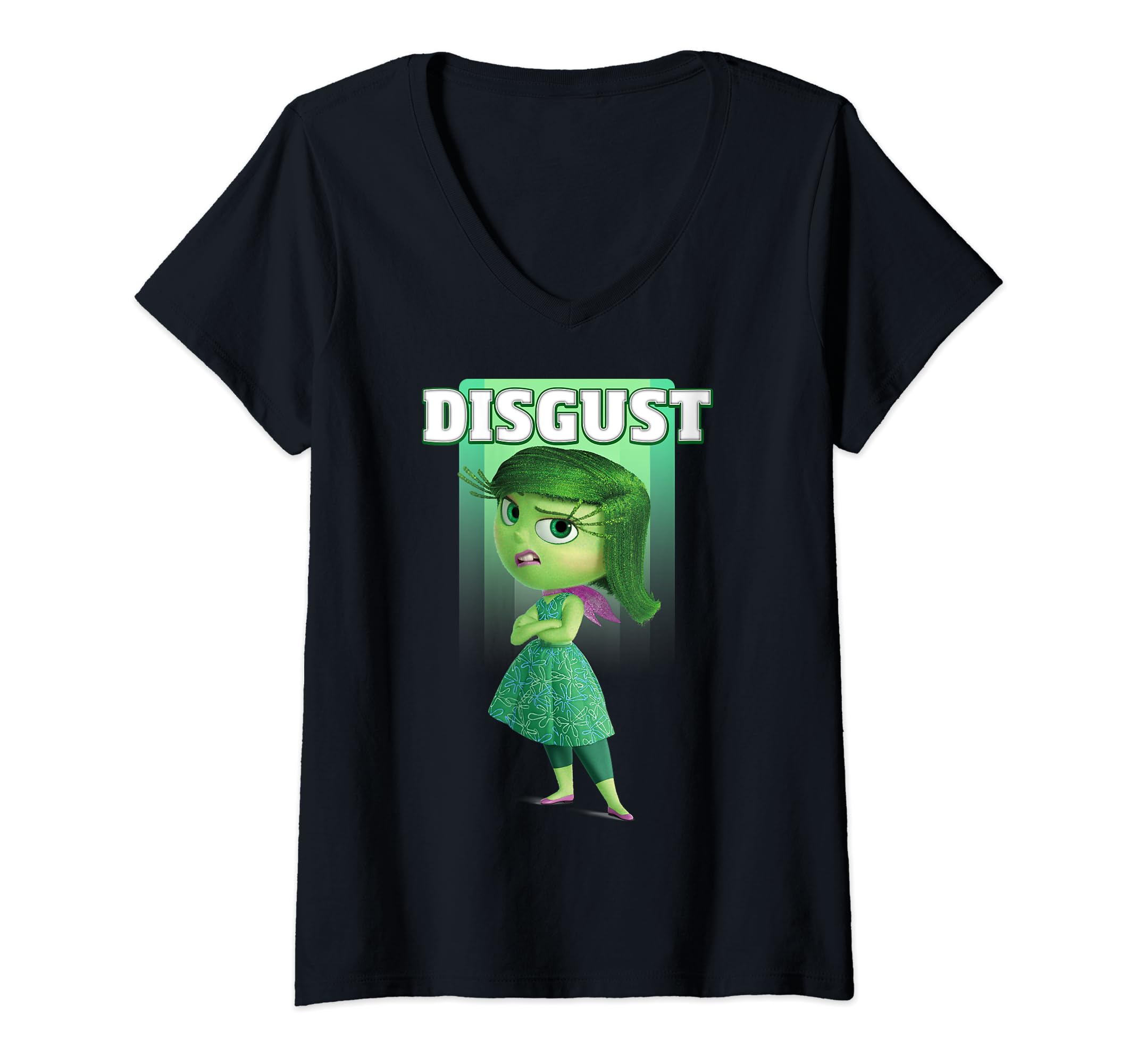 Disney Pixar Inside Out Disgust Green Retro Poster Logo V-Neck T-Shirt