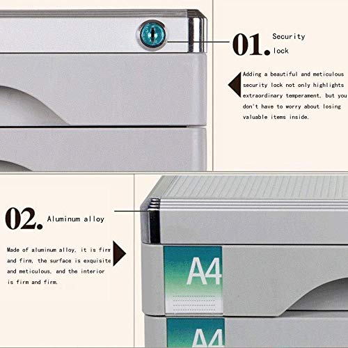 SHABOZ File Cabinets Flat Mobile 3 Drawer Lockable Data File Storage Cabinet - Aluminum Alloy - Gray 30x36x20.5cm Home Office Furniture