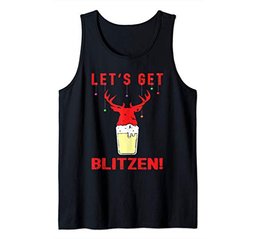 Mens Funny Hunting & Beer Gift Festive Lets Get Blitzen Christmas Tank Top