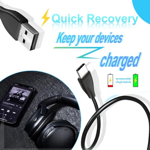Aiivioll Fast Charging USB-C Cable for Bose Headphones、700, QC 45, Earbuds II, SoundLink Flex, Sleepbuds 2, Sport Earbuds (50cm/Black)