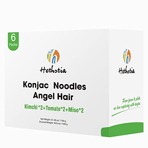 Hethstia Shirataki Noodle, Konjac Ramen(61.38oz), 6 Pack Flavored Angel Hair, Variety Flavor