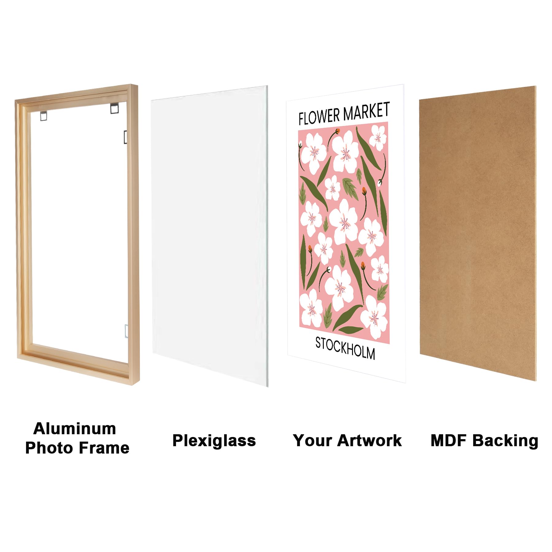 30x40 Inch Poster Frames,set of 2, Plexiglass, Matte Gold Aluminum Snap Frame, Front-loading Frame for Wall