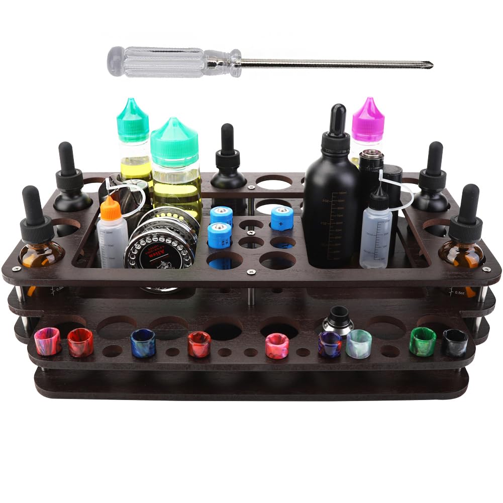 Wooden Vape Display Stand Holder Wooden RDA RTA Tank Holder Liquid Bottle Holder (Wooden Holder, Size B)