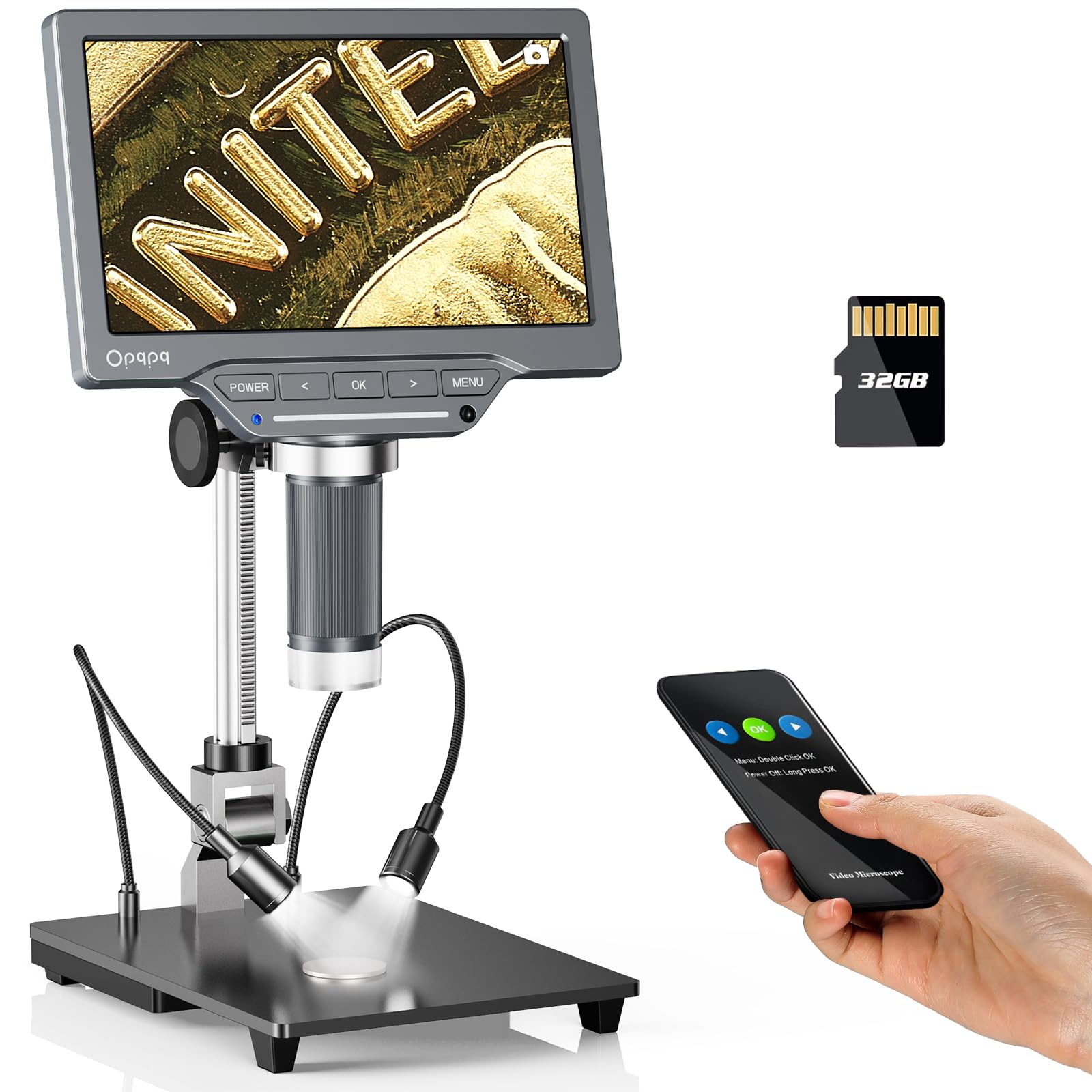 Opqpq 7" LCD Digital Micrscope, Coin Microscope for Error Coins, Coin Magnifier with Light & Screen for Collectors, Micro Soldering Microscope for Electronics Repair, Video Microscopes for Adults