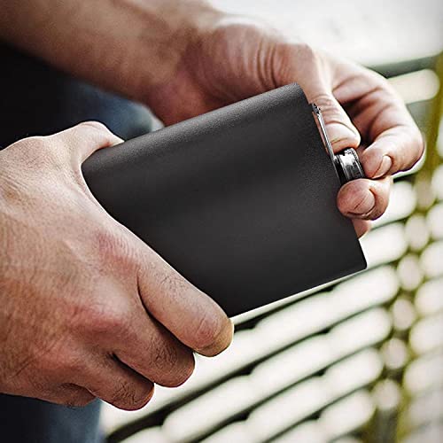 Flask for Liquor for Men with Metal Funnel, Whiskey Flask, Black Hip Flask, Drinking Flask for Camping, Leak Proof and BPA Free, Stainless Steel 8 oz. Flask, Powder Coating Body