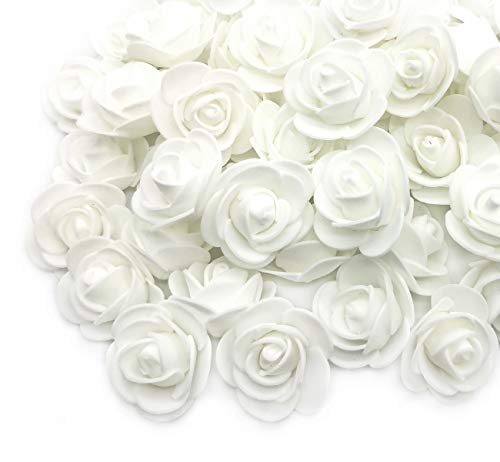 D-Seven Artificial Flowers 100PCS 3CM Mini Fake Roses for DIY Wedding Bouquets Centerpieces Party Baby Shower Scrapbooking Gift Box DIY Crafts Wreath (White)