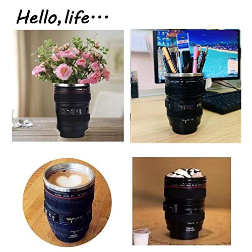 POXIWIN Camera Lens Coffee Mug,Comes with a Musical Note Spoon,Novelty Stainless Steel Camera Lens Mugs for Music Lover Photographer Filmmaker