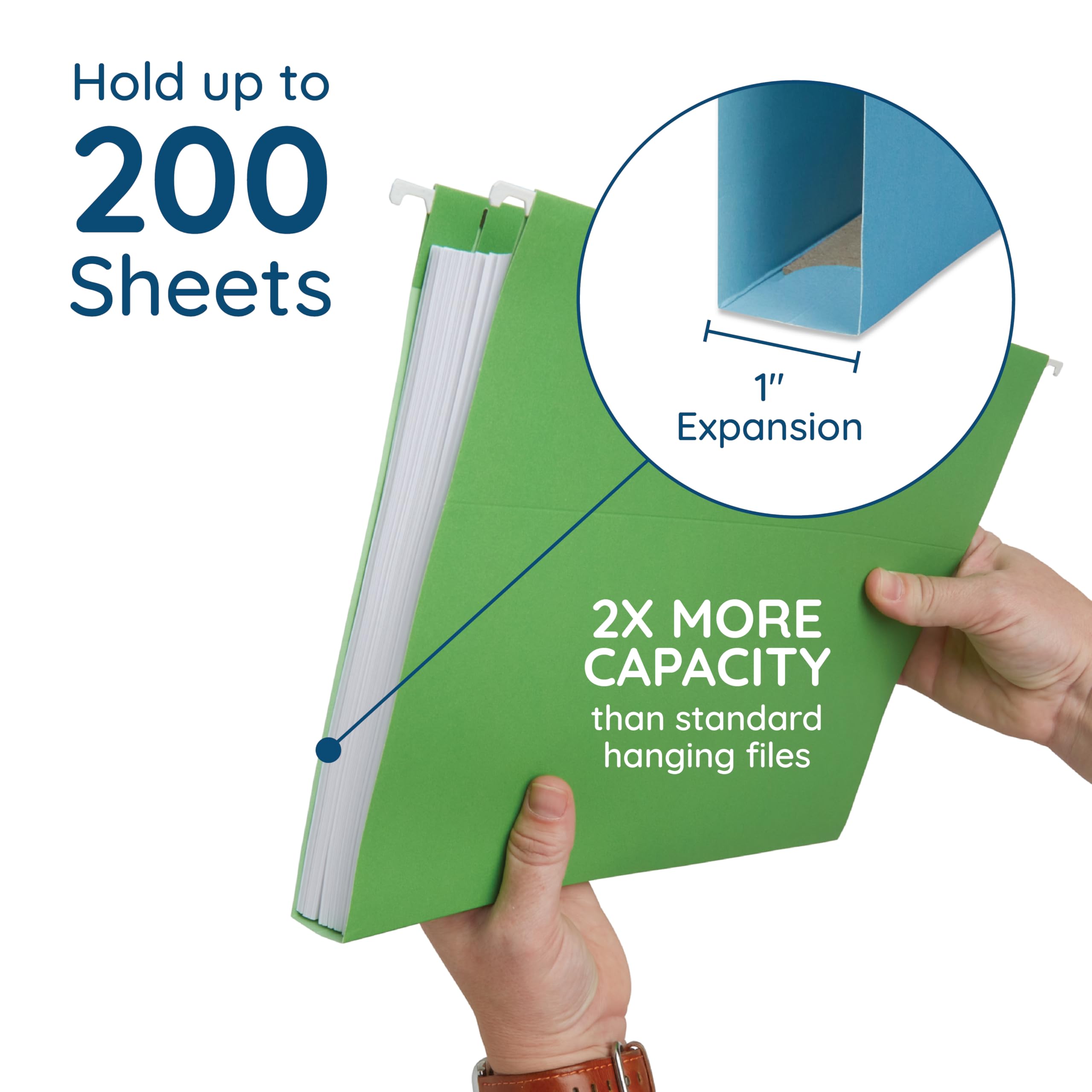 25 Blue Summit Supplies Hanging File Folders 1 inch Expansion, Assorted Colors Hanging File Folders Extra Capacity 1 inch, 11PT Paper, 1 inch Expandable File Folders, 25 Pack