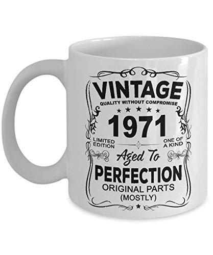 Tesy Home 52nd Birthday White Mugs For Him Her Men Women |Gifts For 52 Years Old Bday Party For Boys Girls Couple | 1971 Funny 11oz Coffee Cup Presents For Husband Wife | 1971 Vintage Mug