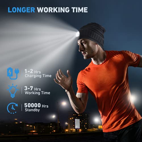 LED Beanie Hat with Light Gifts for Men, Christmas Stocking Stuffers for Men Women Dad Husband Grandpa Boyfriend Brother, Rechargeable Lighted Knit Hat Headlamp Cap Flashlight Beanie Headlight