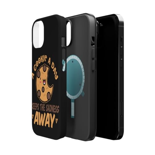 DistinctInk Tough Case for Apple iPhone 13 (6.1" Screen), Compatible with MagSafe Charging - Cookie A Day Keeps Sadness Away Black