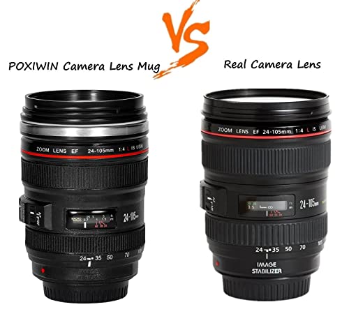 POXIWIN Camera Lens Coffee Mug,Comes with a Musical Note Spoon,Novelty Stainless Steel Camera Lens Mugs for Music Lover Photographer Filmmaker