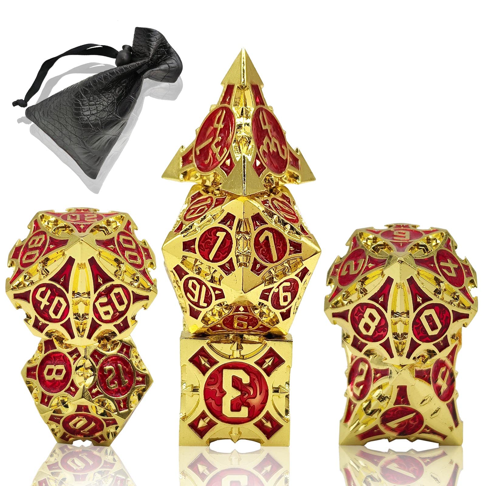 GIUADKXD DND Metal Dice Set - D&D Dungeons & Dragons Dice Set Polyhedron for RPG Role Playing Board Game Warhammer Cool Dice DND Accessories D4 D6 D8 D10 D10% D12 D20(Red)