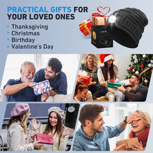 LED Beanie Hat with Light Gifts for Men, Christmas Stocking Stuffers for Men Women Dad Husband Grandpa Boyfriend Brother, Rechargeable Lighted Knit Hat Headlamp Cap Flashlight Beanie Headlight