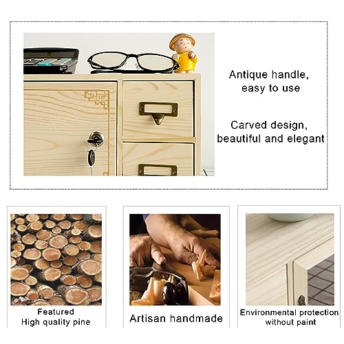 OOCCO Desktop Drawer Cabinet,Flat File Cabinet,Wooden Desktop Storage Box with Lockable Drawers,Wooden File Cabinet/Data Cabinet,for Monitor Stand/Printer Platform
