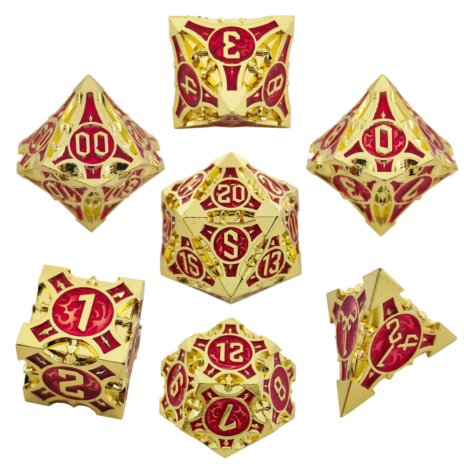 GIUADKXD DND Metal Dice Set - D&D Dungeons & Dragons Dice Set Polyhedron for RPG Role Playing Board Game Warhammer Cool Dice DND Accessories D4 D6 D8 D10 D10% D12 D20(Red)