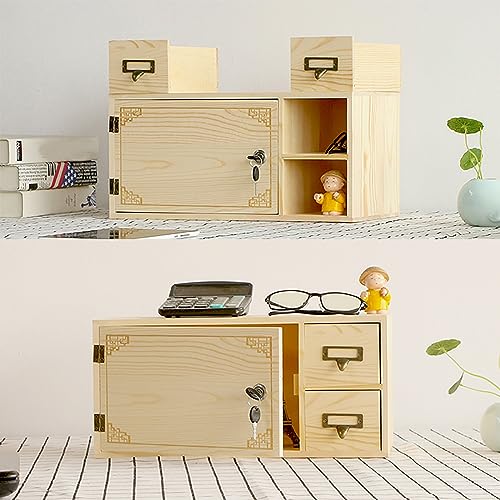 OOCCO Desktop Drawer Cabinet,Flat File Cabinet,Wooden Desktop Storage Box with Lockable Drawers,Wooden File Cabinet/Data Cabinet,for Monitor Stand/Printer Platform