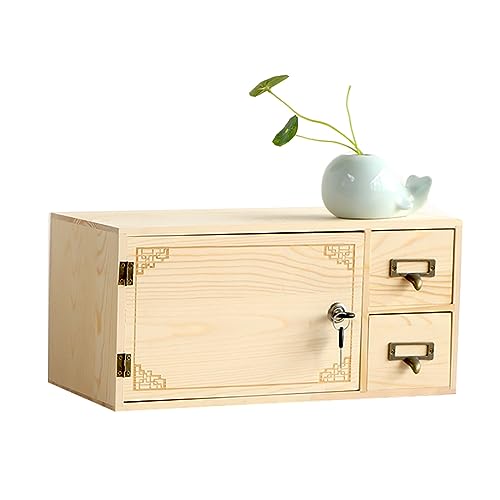 OOCCO Desktop Drawer Cabinet,Flat File Cabinet,Wooden Desktop Storage Box with Lockable Drawers,Wooden File Cabinet/Data Cabinet,for Monitor Stand/Printer Platform