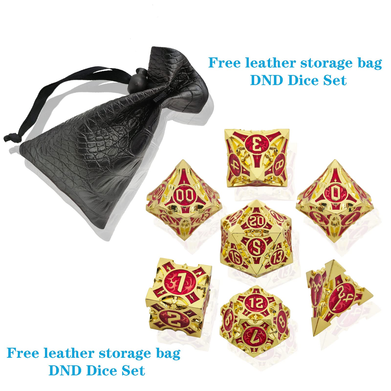 GIUADKXD DND Metal Dice Set - D&D Dungeons & Dragons Dice Set Polyhedron for RPG Role Playing Board Game Warhammer Cool Dice DND Accessories D4 D6 D8 D10 D10% D12 D20(Red)
