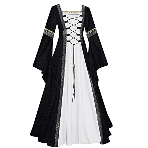 Formal Dress Renaissance Dress Women Vintage Medieval Costume Hooded Lace Up Gown Dresses Splicing Gothic Victorian Costumes Royal Blue Dresses for Women Plus Size