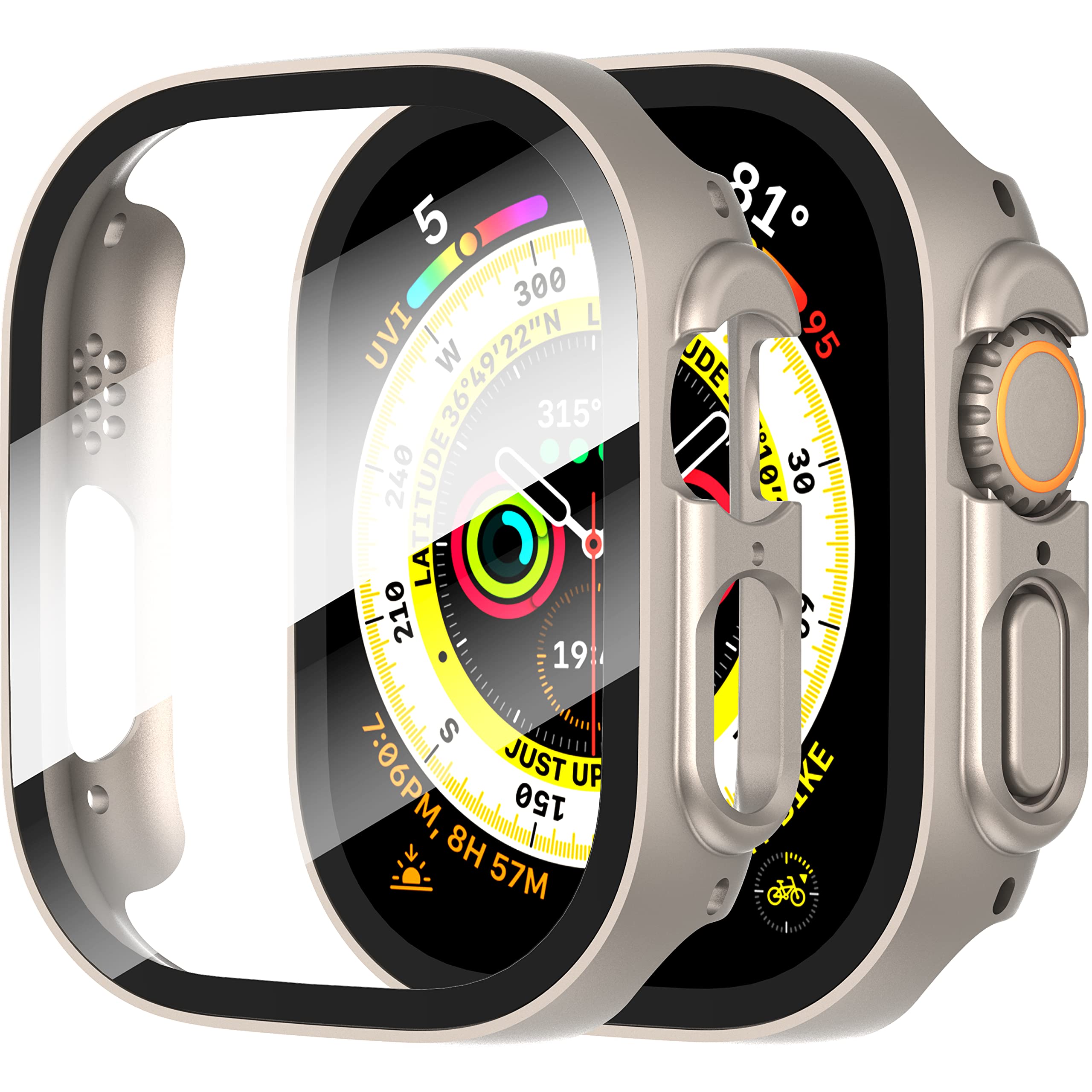 Suoman 2-Pack for Apple Watch Ultra/Ultra 2 49mm PC All-Around Screen Protector Case,Tempered Glass Screen Protector Case Ultra-Thin for iWatch Ultra/iWatch Ultra 2 49mm Protection Cover -Titanium