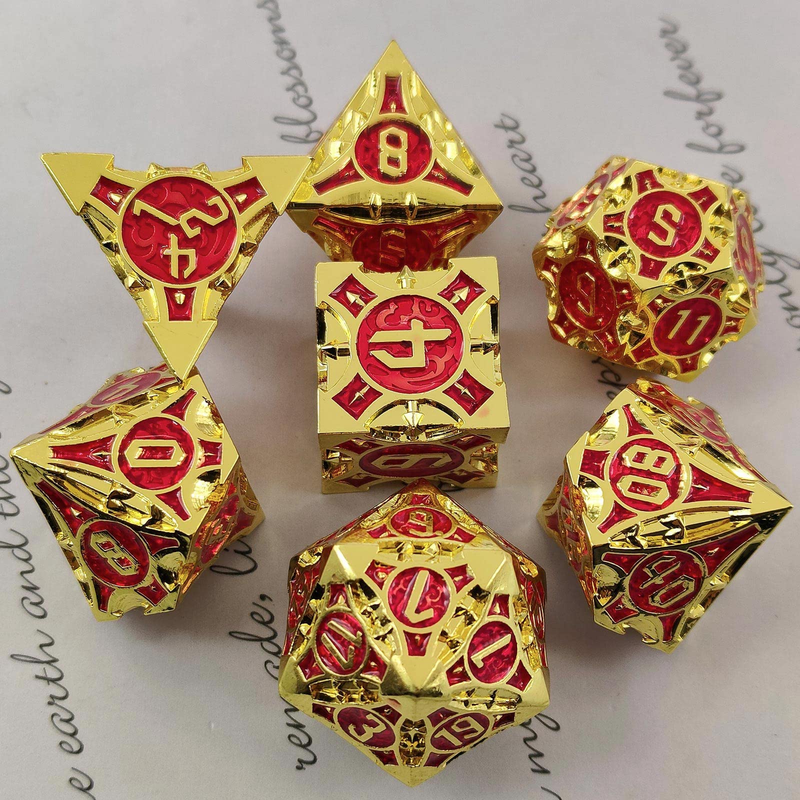 GIUADKXD DND Metal Dice Set - D&D Dungeons & Dragons Dice Set Polyhedron for RPG Role Playing Board Game Warhammer Cool Dice DND Accessories D4 D6 D8 D10 D10% D12 D20(Red)