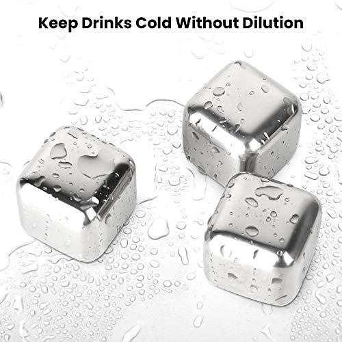 Whiskey Stones Gifts Set, Kollea 6 Pack Stainless Steel Whiskey Chilling Rocks, Reusable Metal Ice Cubes for Drinks Whiskey, Mens Stocking Stuffers for Christmas