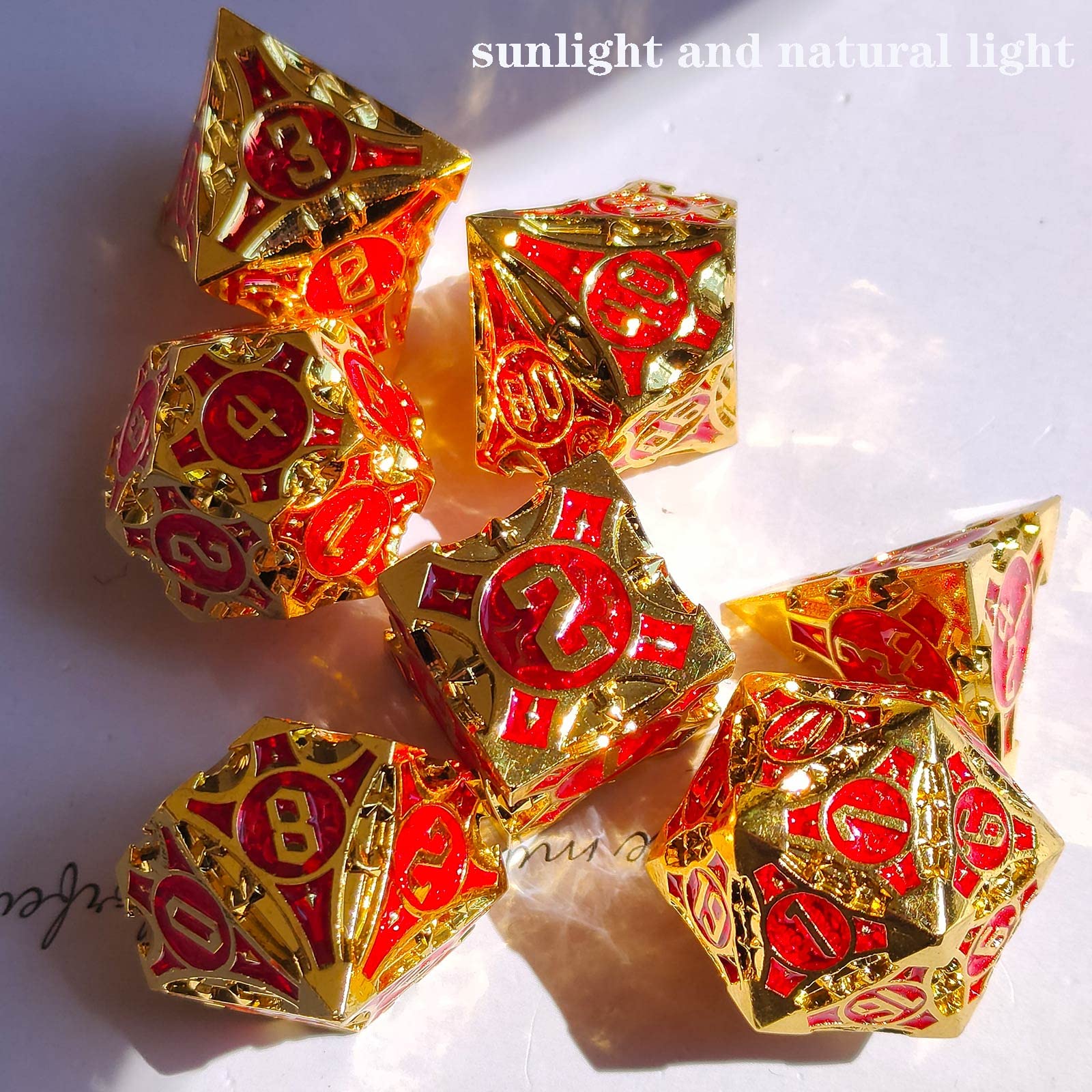 GIUADKXD DND Metal Dice Set - D&D Dungeons & Dragons Dice Set Polyhedron for RPG Role Playing Board Game Warhammer Cool Dice DND Accessories D4 D6 D8 D10 D10% D12 D20(Red)