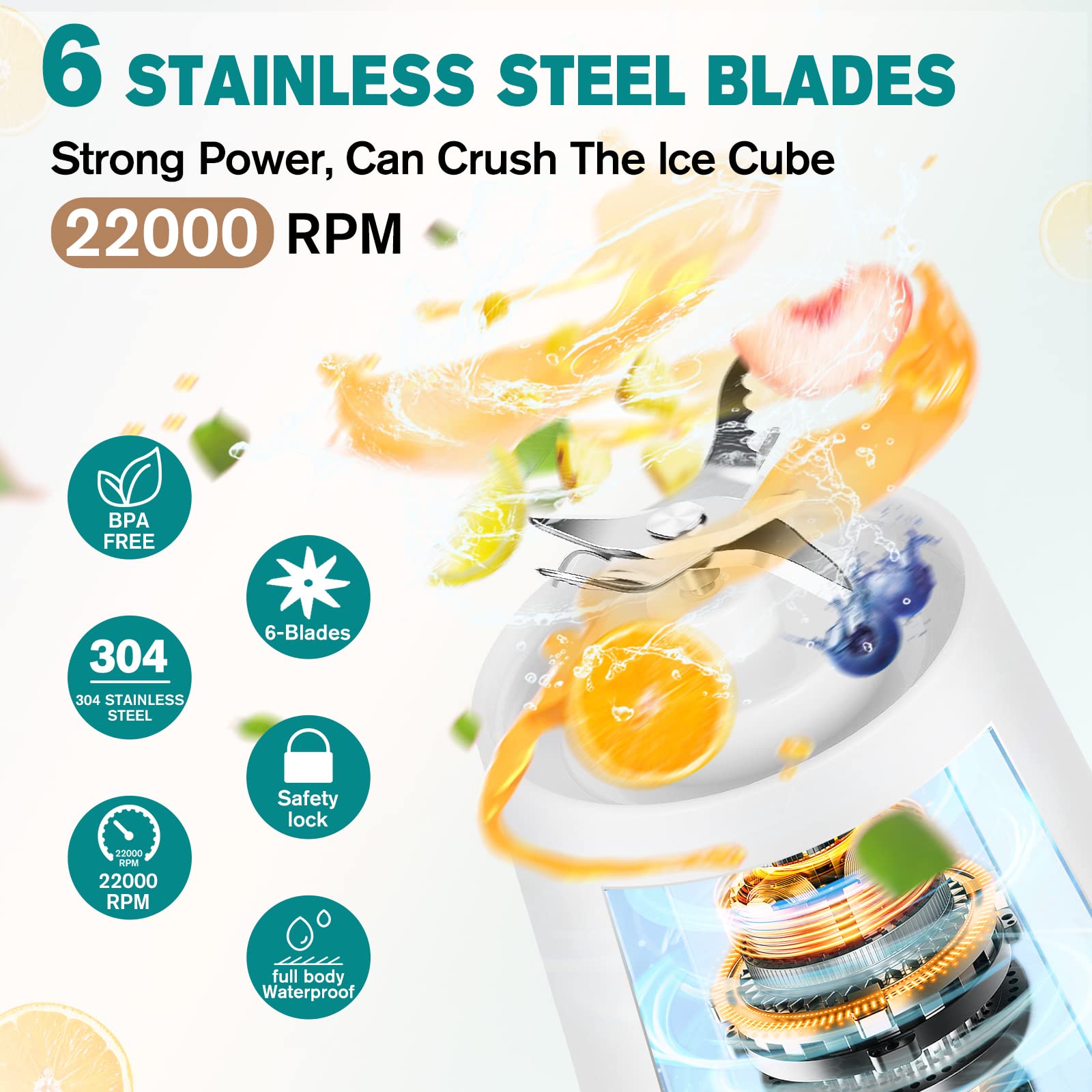 Portable Blender for Shakes and smoothies with Scale, 4000mAh Personal Electric Blender 15.2 oz,150w 6-Blades Blender Bottles, USB Rechargeable Mini Fruit Juicer for Travel, Office, Outdoors
