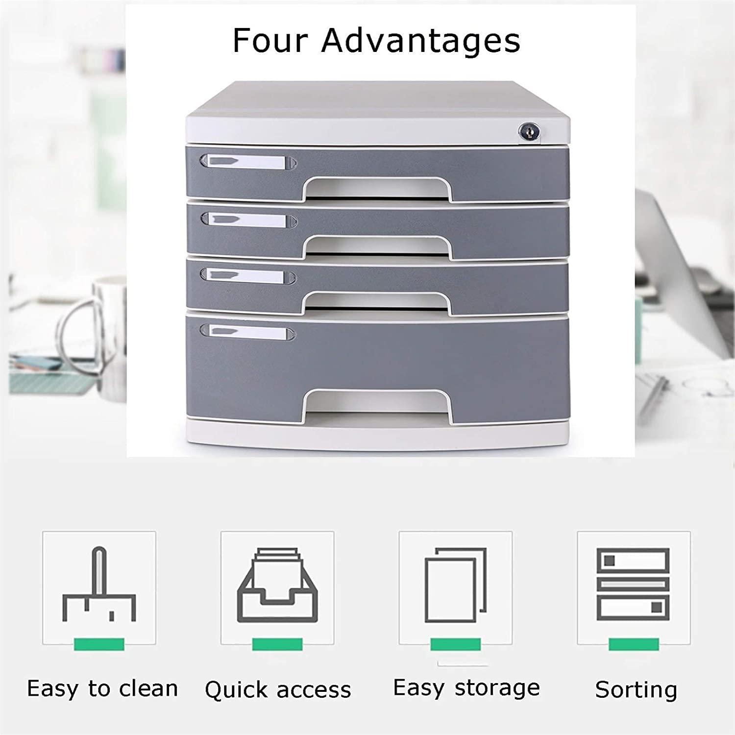 Desktop Drawer Cabinet Flat File Cabinet Storage, Desktop Drawer Cabinet, 3/4/5 Tier Office Supplies Desktop Storage Organizer Box, with Drawer and with Lock. (Size : 3 Draws)