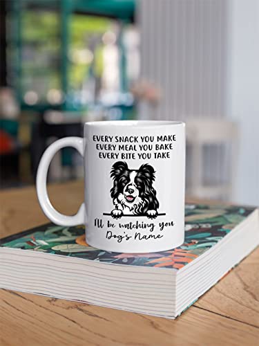 Personalized Border Collie Coffee Mug, Every Snack You Make I'll Be Watching You, Customized Dog Mugs for Mom Dad, Gifts for Dog Lover, Mothers Day, Fathers Day, Birthday Presents