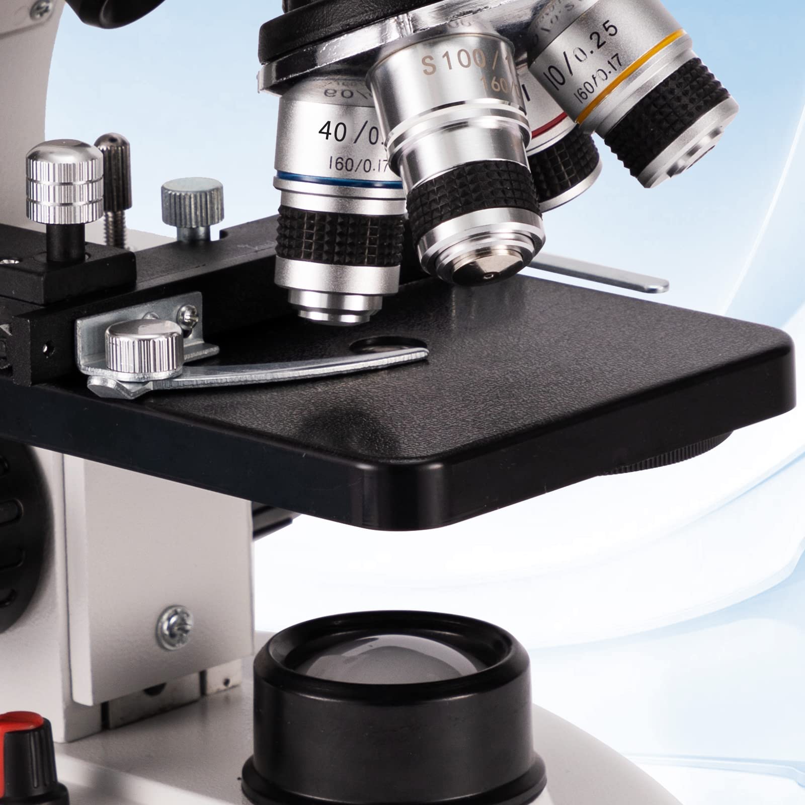 Compound Binocular Microscope, WF10x and WF25x Eyepieces,40X-2000X Magnification, LED Illumination Two-Layer Mechanical Stage (Binocular Four-Hole Microscope)