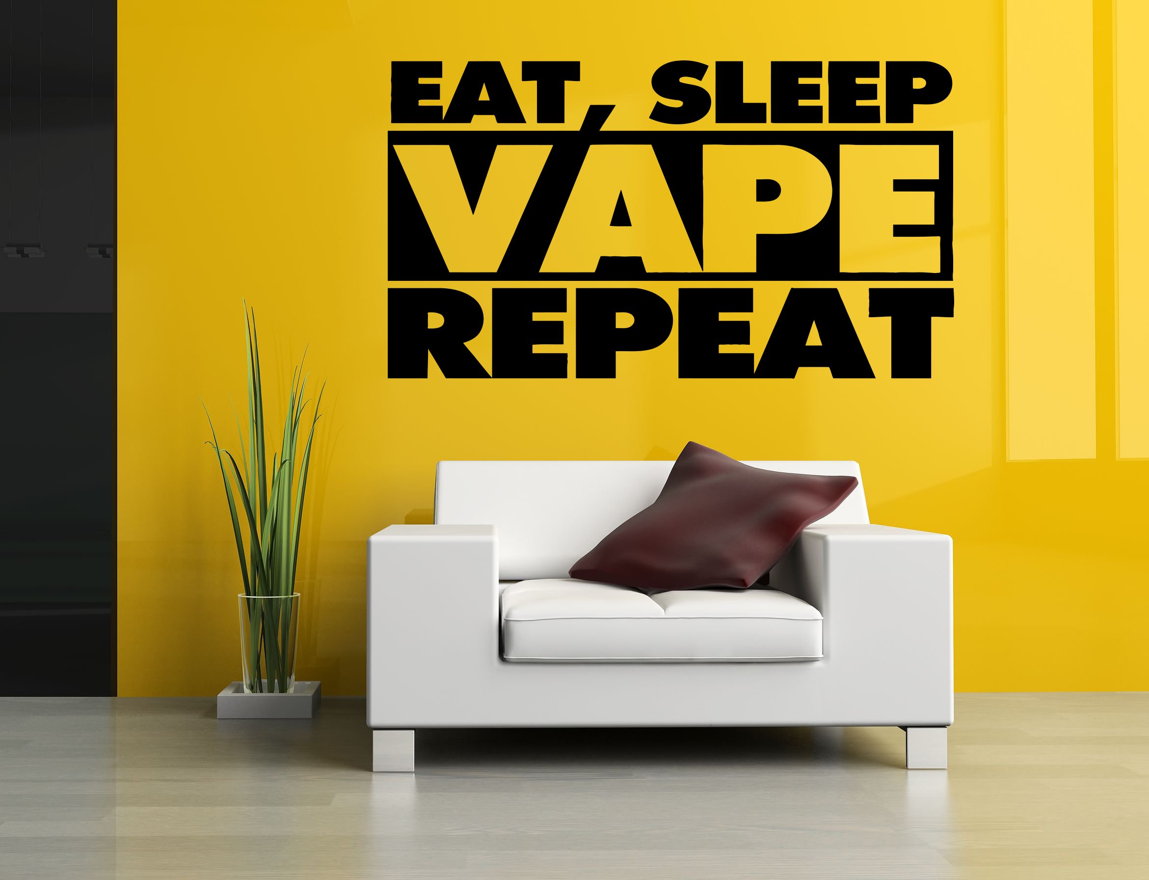 Wall Vinyl Sticker Decal Eat Sleep Repeat Stop Smoking Start Vaping Quote Phrase Set Vaporizer Vape Word Pen Store Shop Smoke E Cigarettes Liquid Coil Indoor Outdoor Sign Logo SA841
