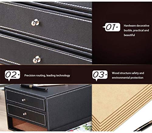 SHABOZ File Cabinets Multifunctional Storage Cabinet, Flat, 3-Layer Drawer Desktop Data Storage Box, Leather Office Cabinet Stacking Cabinet, Desktop Accessories (Brown)