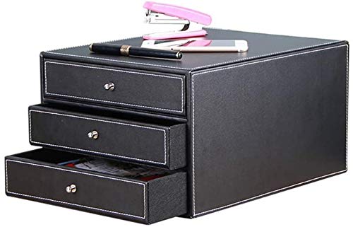 SHABOZ File Cabinets Multifunctional Storage Cabinet, Flat, 3-Layer Drawer Desktop Data Storage Box, Leather Office Cabinet Stacking Cabinet, Desktop Accessories (Brown)