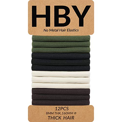 HBY Women's Hair Ties for Thick or Curly Hair. No Slip Seamless Ponytail Holders Sports Thick Hair Ties, Urban Oasis, 8MM, 12 Pcs