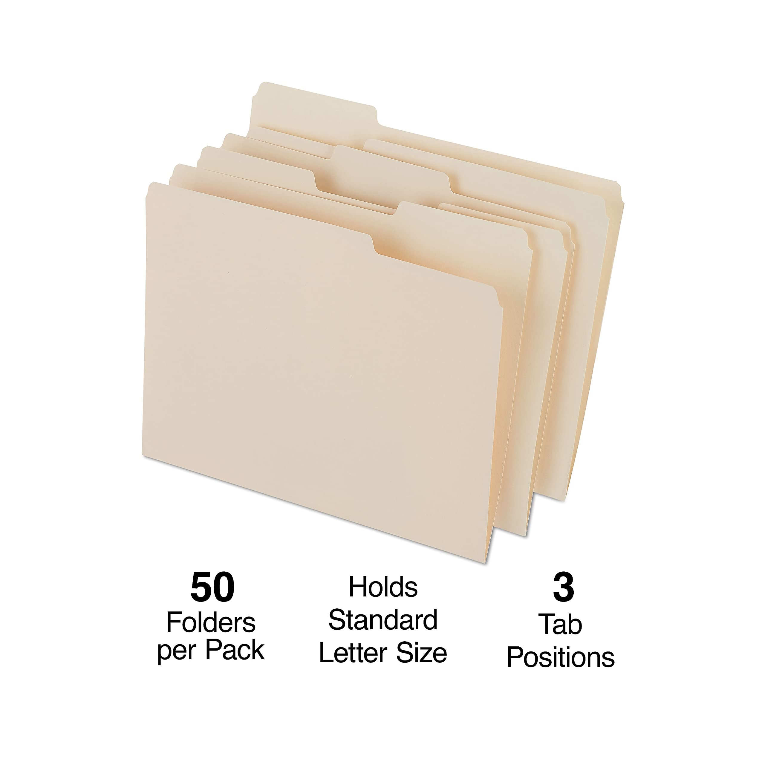 Staples 1/3-Cut Tab, Assorted Position File Folders, Letter Size, 14-Point Heavyweight Paper Stock, 50 Folders Per Pack, Manila