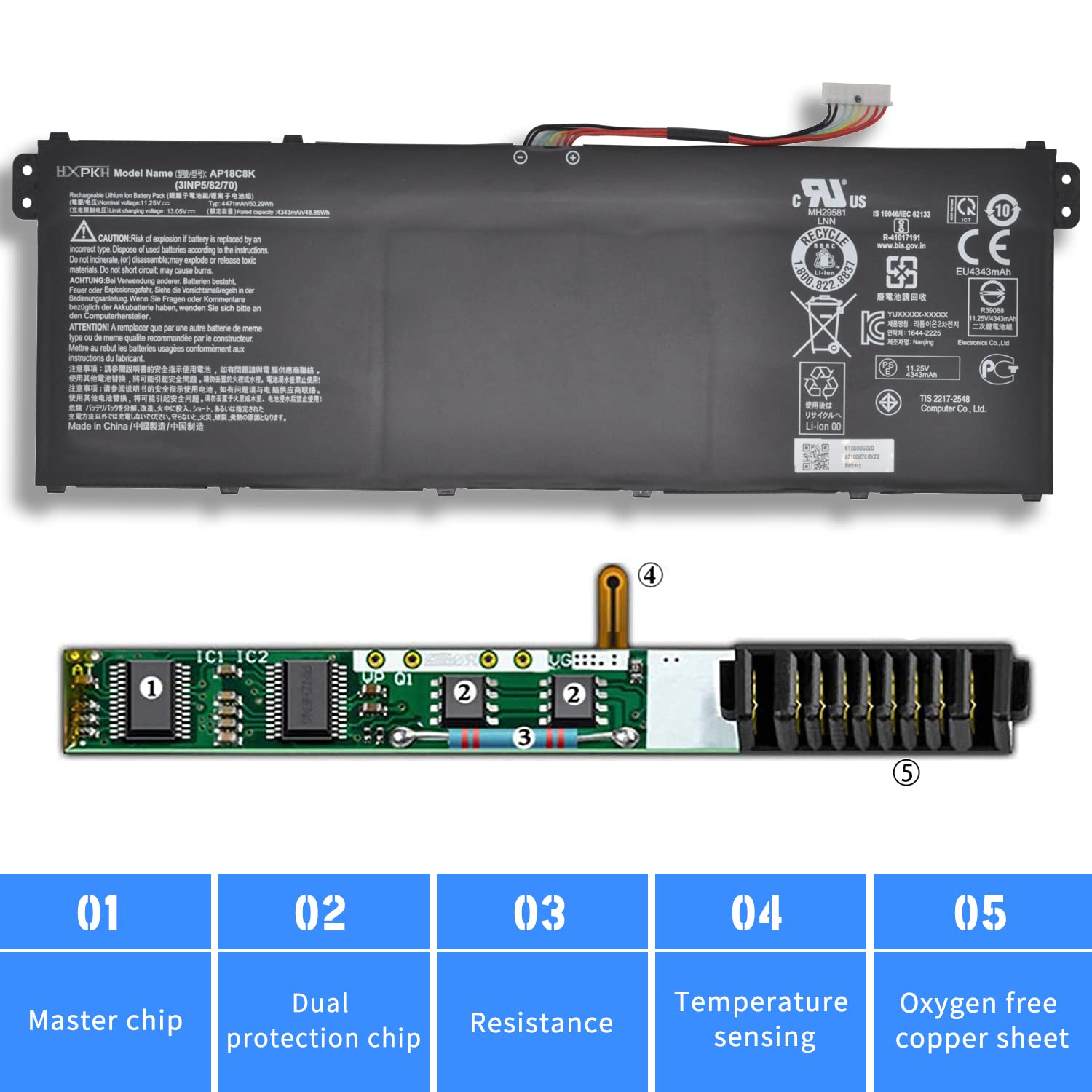 HXPKH AP18C8K Laptop Battery for Acer Aspire A317 3 SF314-54N 5 A514-52 A515 7 A715-42G Chromebook 314 C933 Swift 3 SF314-42 SF314-57 SF314-58 SF314-59 SP314-21N TravelMate P2 TMP215-52 Series