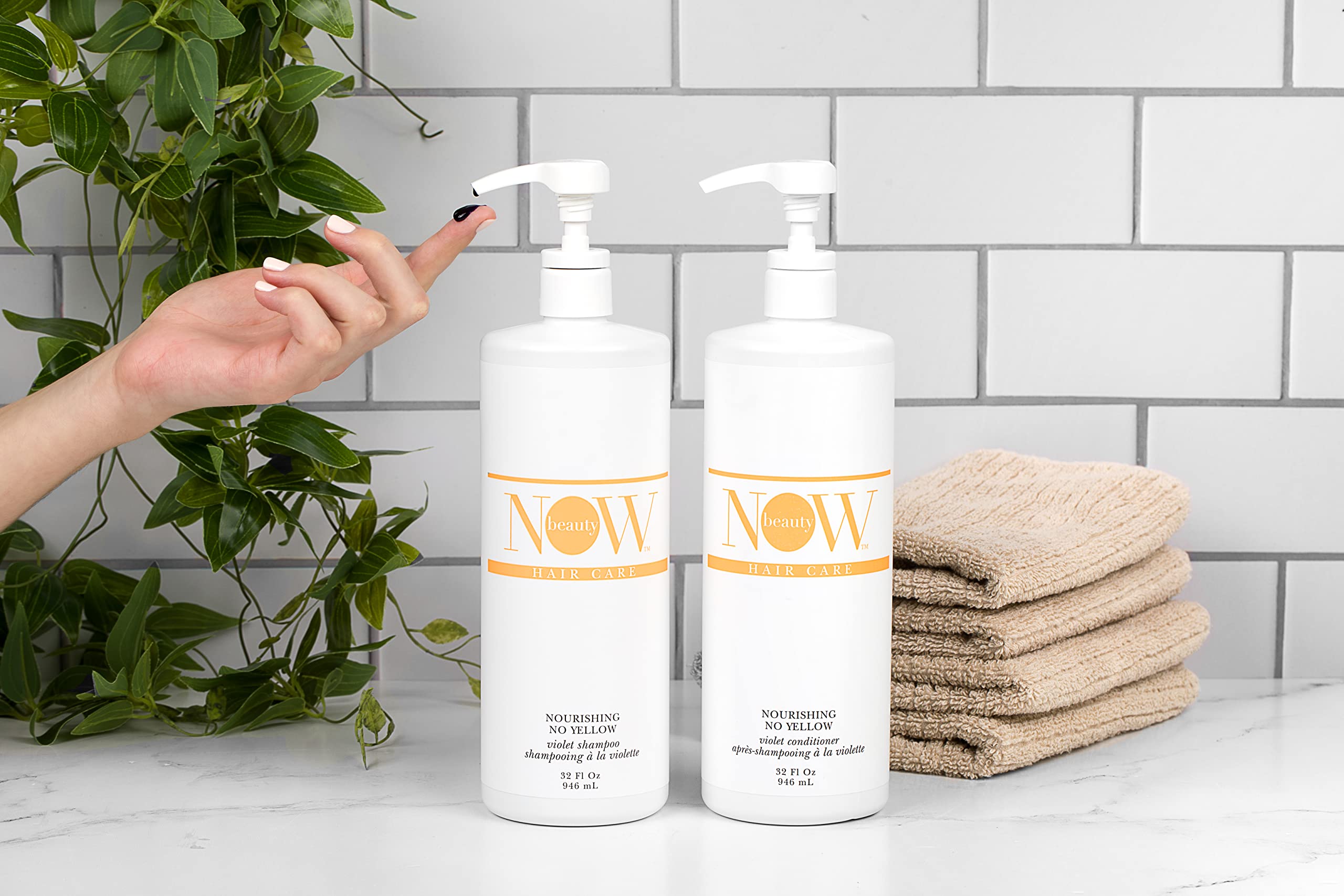 NOW Beauty - Nourishing No Yellow Violet Shampoo And Conditioner - Neutralize Brass, Enhance Shine, Hydrate Hair - 32 Oz Shampoo And 32 Oz Conditioner - 2 Pc