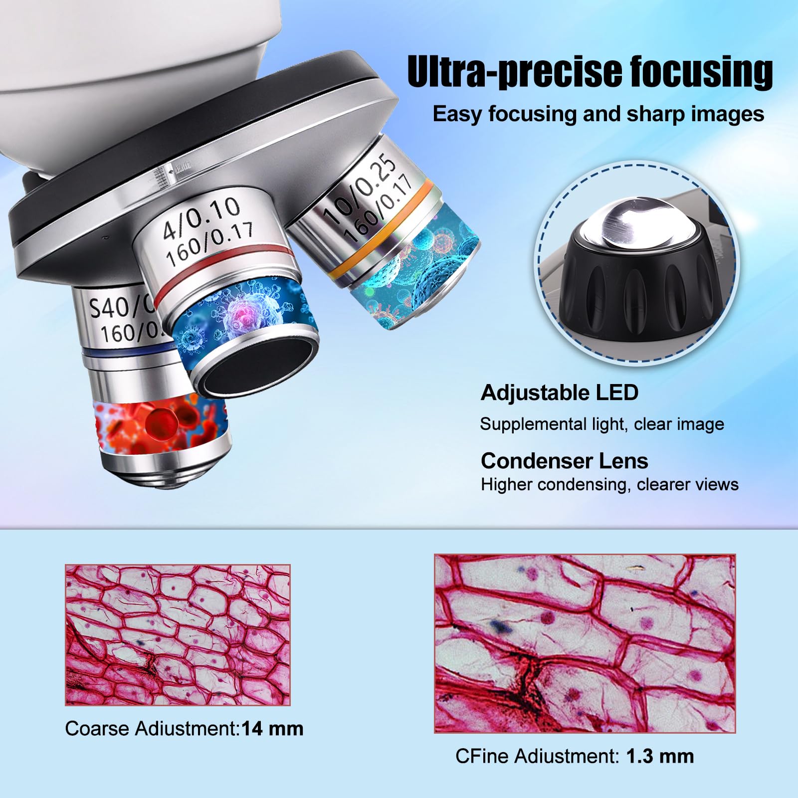 Binocular Compound Microscope 40X-2000X, Research Grade Professional Microscope with Dual Mechanical Stages and Coaxial Coarse/Fine Focus Knobs, Built-in Electronic Eyepieces, Adult Microscope