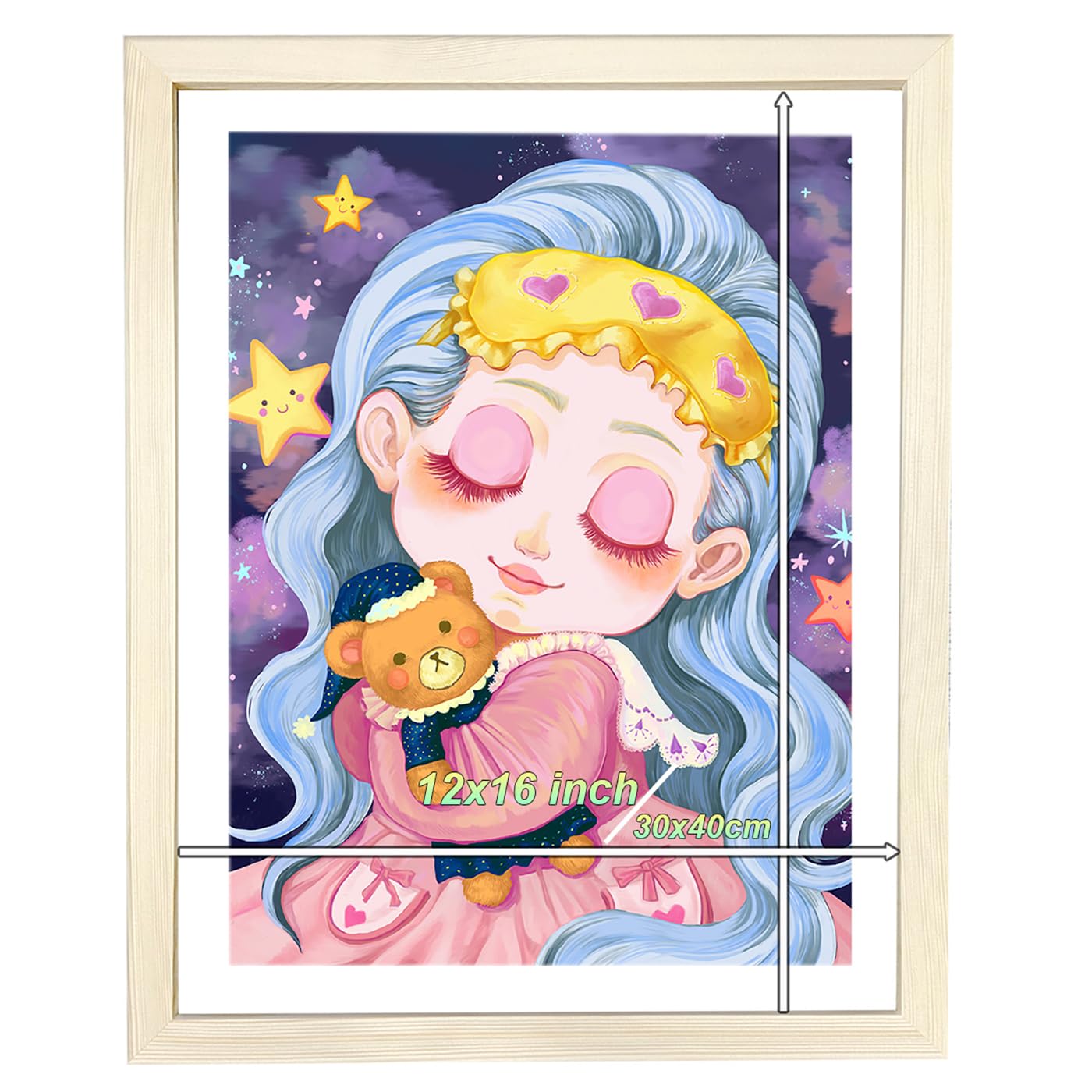 Betionol Diamond Painting Frames, Compatible with 12x16 inch/30x40cm Size Diamond Paintings or Photos or Documents, Natural Wood Color Wooden Frames with Plexiglass and Back Mat and Hanging Kits