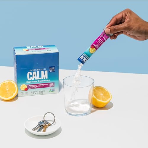 Natural Vitality Calm, Magnesium Citrate Supplement, Anti-Stress Drink Mix Powder - Gluten Free, Vegan, & Non-GMO, Raspberry Lemon, 0.12 oz, 30 Packets